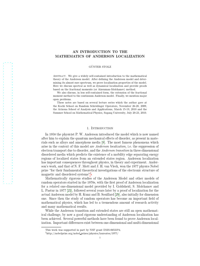 STOLZ-Intro Maths Anderson Localization | PDF | Mathematics | Mathematical Objects