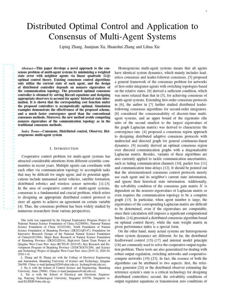 ZHANG-Distributed Optimal Control | PDF | Matrix (Mathematics) | Eigenvalues And Eigenvectors
