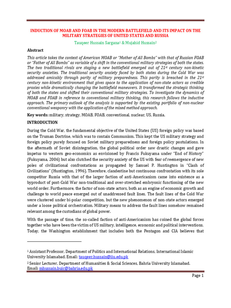 Induction of MOAB and FOAB in The Modern Battlefield | PDF | Nuclear ...