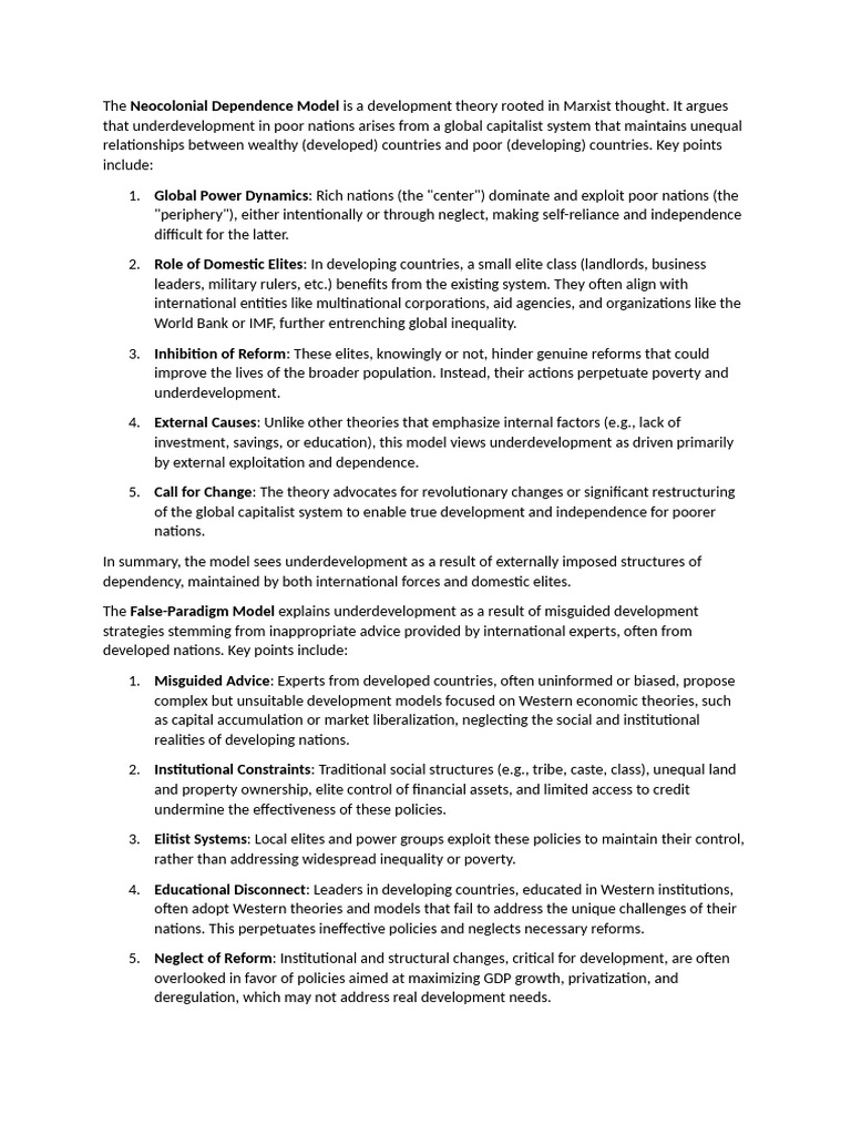 The Neocolonial Dependence Model Is A Development Theory Rooted in ...