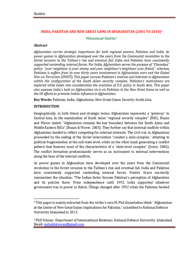 India, Pakistan and New Great Game | PDF | Afghanistan | Pakistan