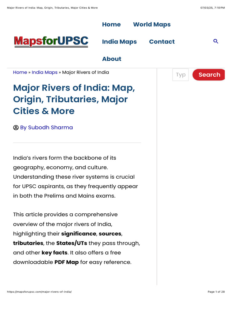 Major Rivers of India: Map & Details | PDF | Indus River | Earth Sciences