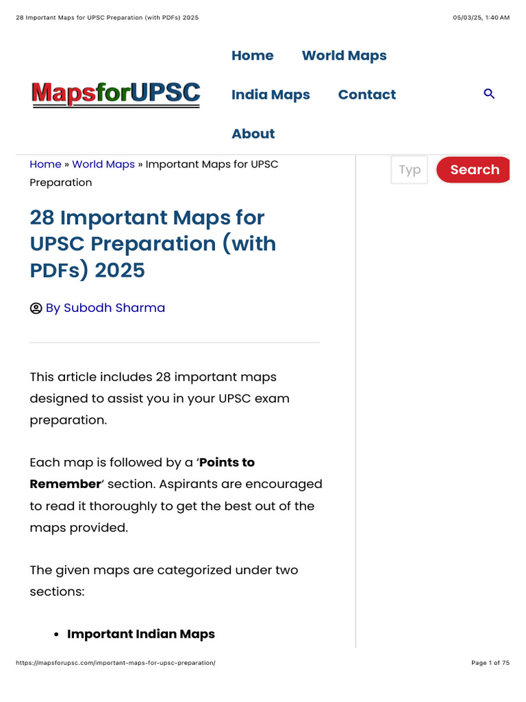 28 Key Maps for UPSC 2025 Preparation | PDF