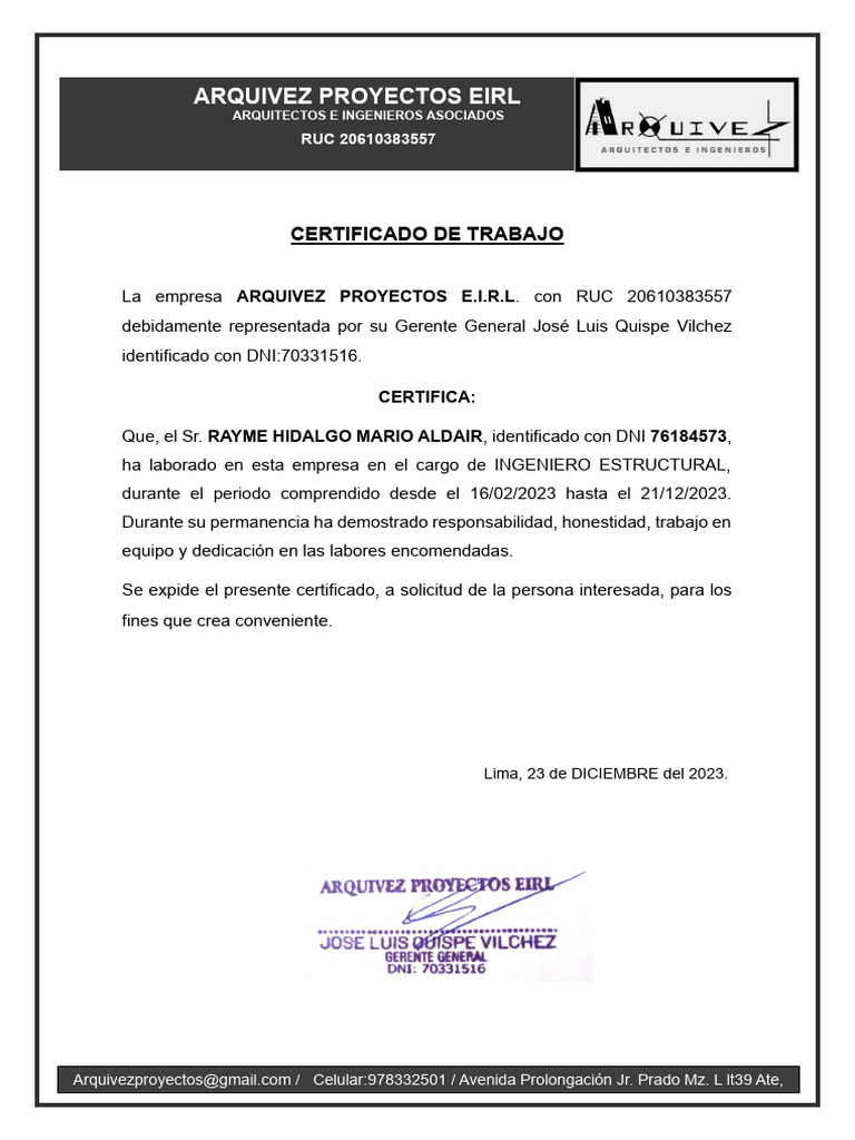 Certificado Arh | PDF