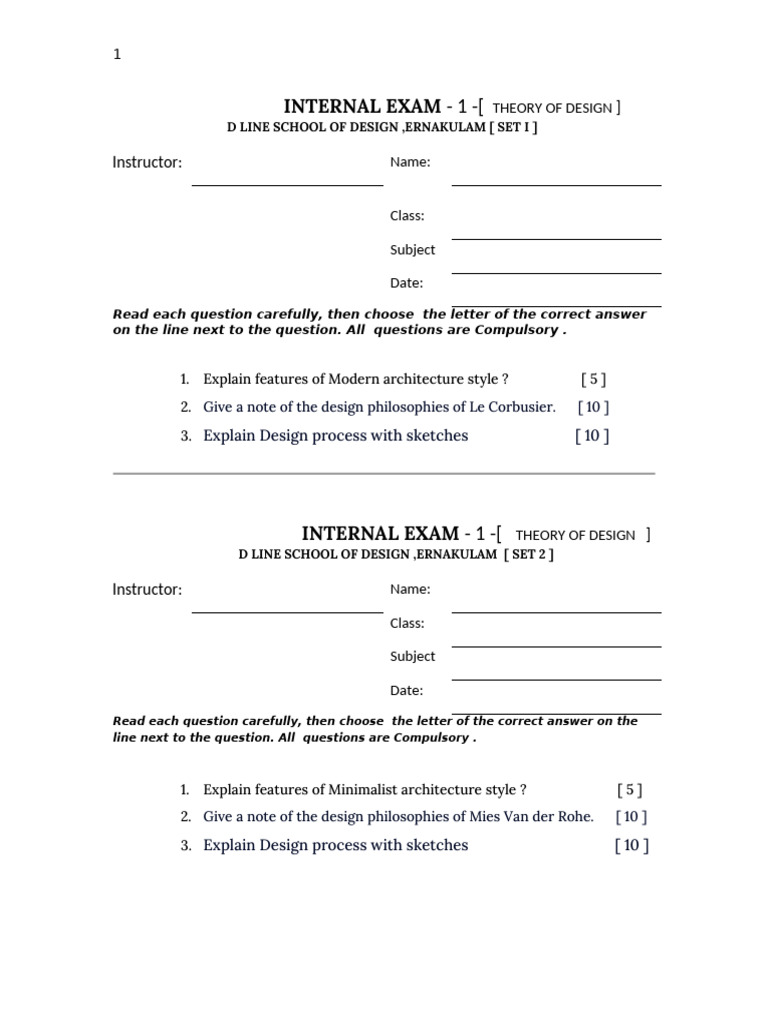 Internal Exam: Theory of Design Questions | PDF