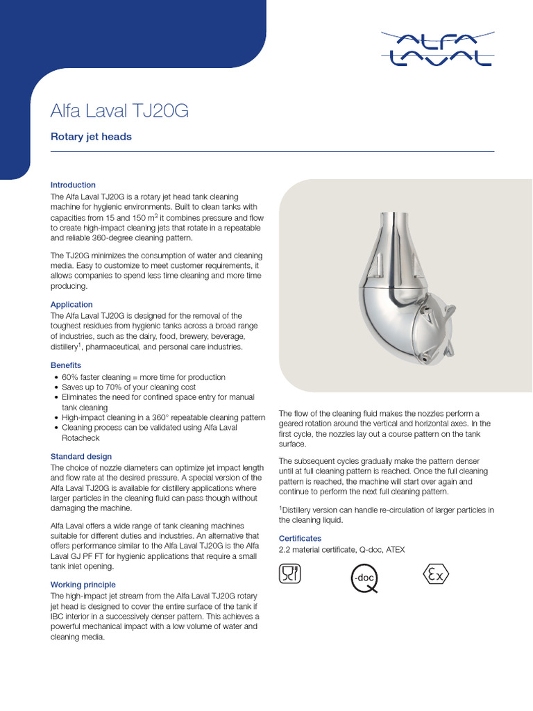 ALfa Laval TJ20G - Rotary Jet Head - Product Leaflet | PDF | Liquids ...