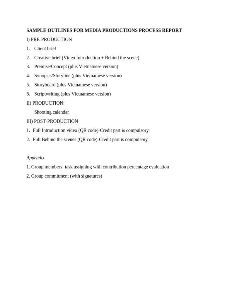 Outlines For Media Productions Process Report | PDF