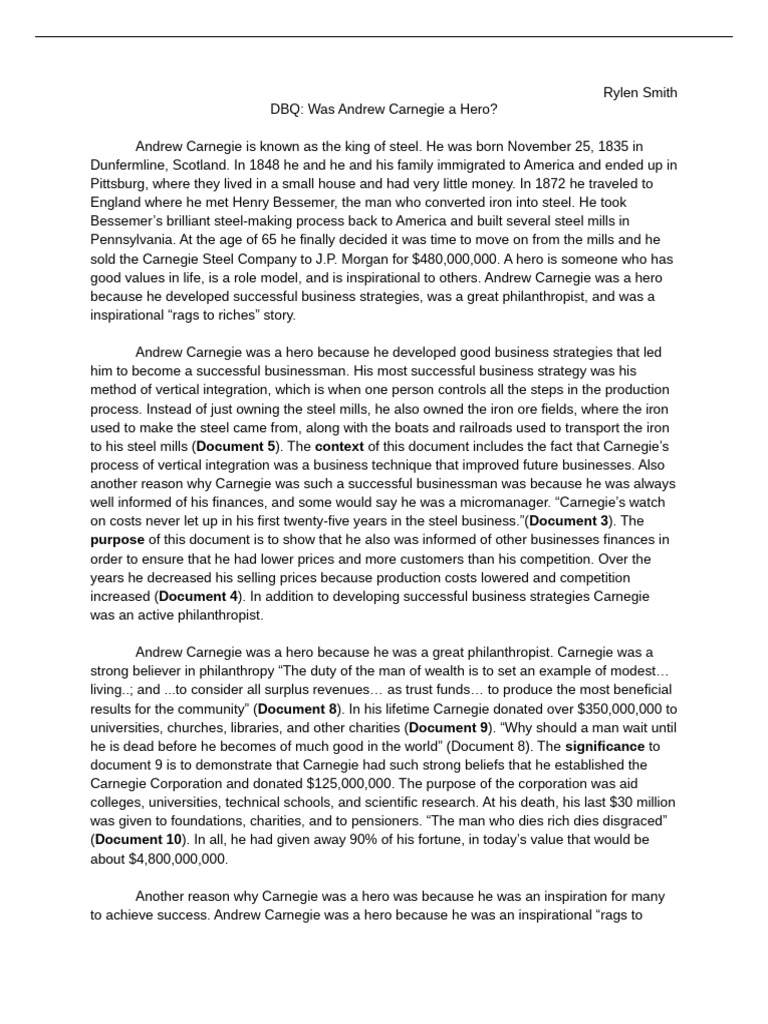 DBQ Was Andrew Carnegie A Hero | PDF | Andrew Carnegie | Philanthropy