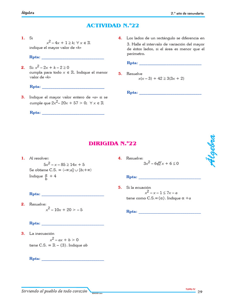 Algebra - 2do Secundaria - Tomo IV - 2da Parte | PDF | Función (Matemáticas) | Matemáticas
