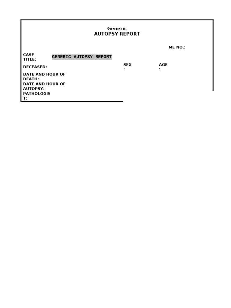 Generic Autopsy Report Template | PDF | Lung | Stomach