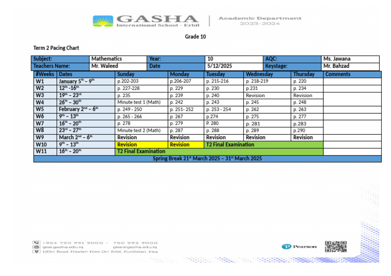 Pacing Chart Tempate - Grade 10 - 2024 - 2025 | PDF