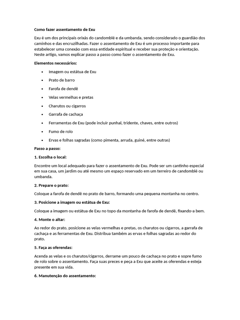 Como Fazer Assentamento de Exu | PDF