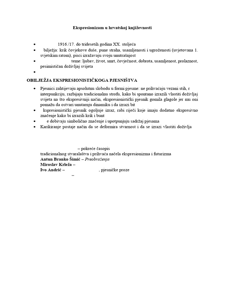 Ekspresionizam U Hrvatskoj Književnosti | PDF