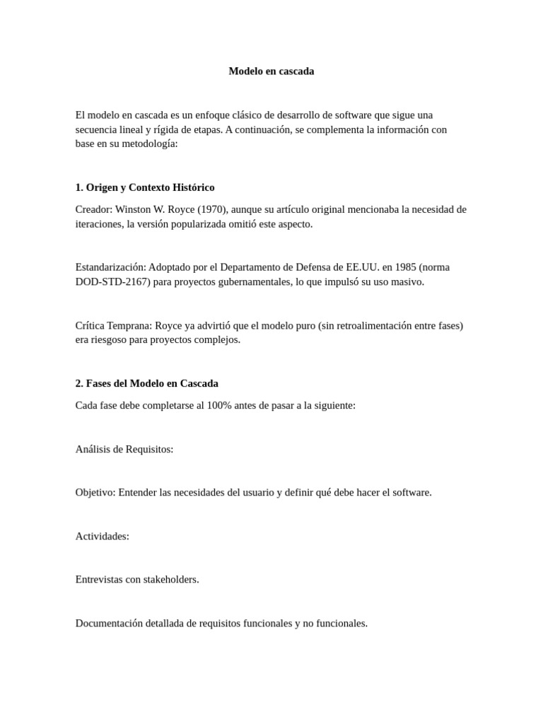 Modelo en Cascada en Desarrollo de Software | PDF | Software ...