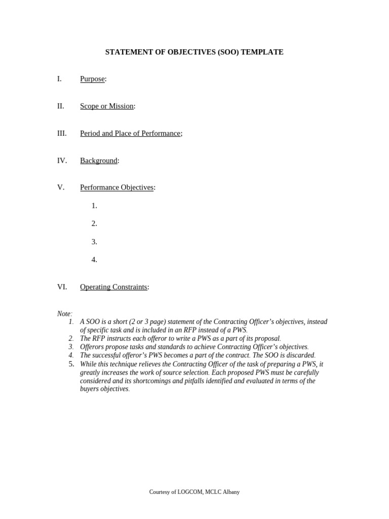 SOO Template for Contracting Objectives | PDF