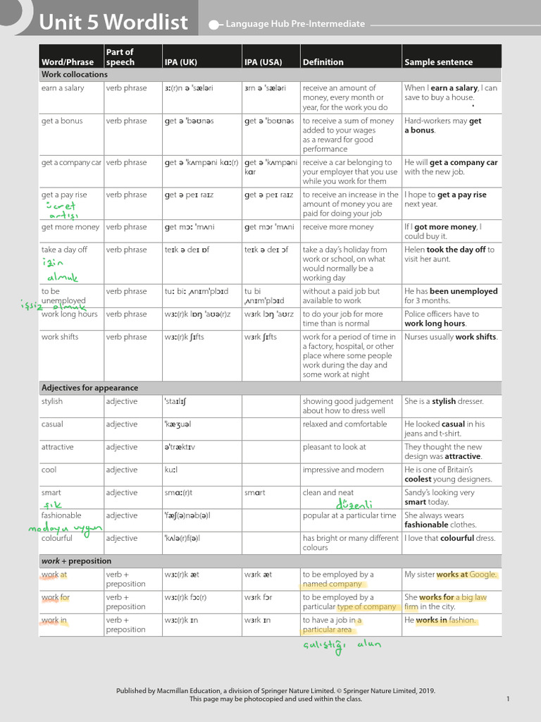 LH Pre-Intermediate Wordlist U5 | PDF | Salary | Adjective