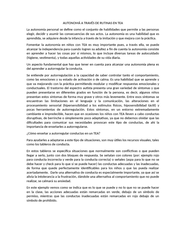 Autonomá A Través de Rutinas en Tea | PDF | Autismo | Aprendizaje