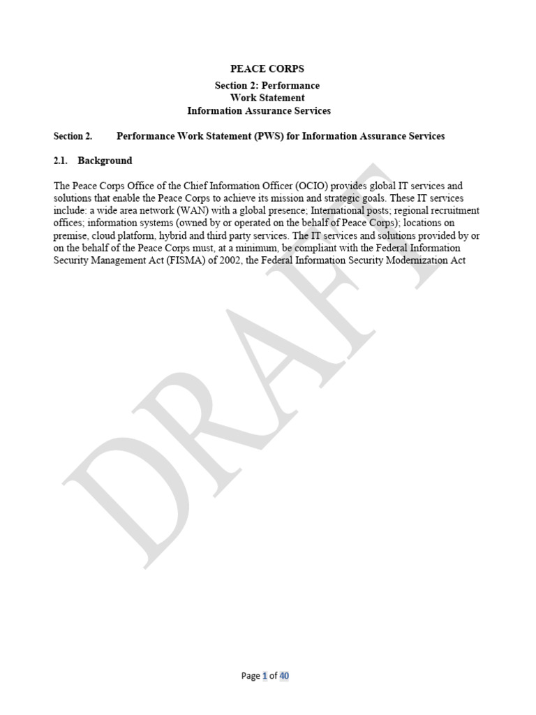 PWS Information Assurance Services 2025 January 15 GSA MRAS | PDF ...