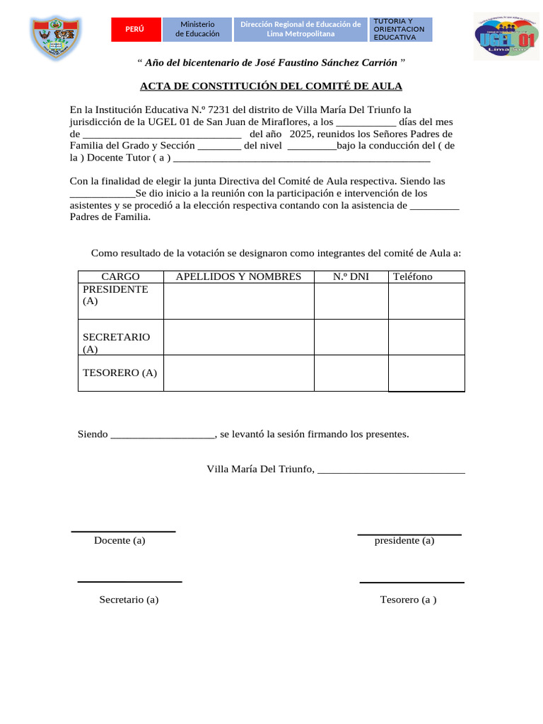 ACTA DE COMITE DE AULA | PDF