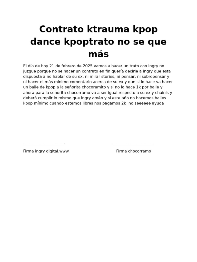 Contrato Ktrauma Kpop Dance Kpoptrato No Se Que Más | PDF