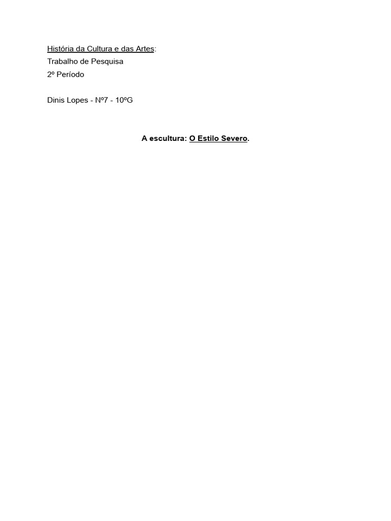 Historia Da Cultura e Das Artes - Estilo Severo | PDF | Escultura