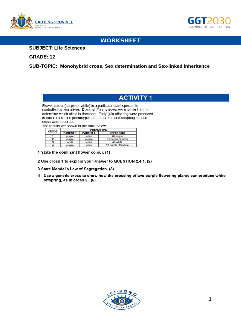 GENETICS Part 1 Worksheet | PDF