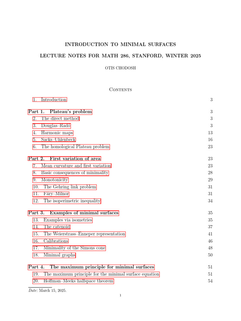 Introduction to Minimal Surfaces Lecture Notes | PDF | Manifold ...