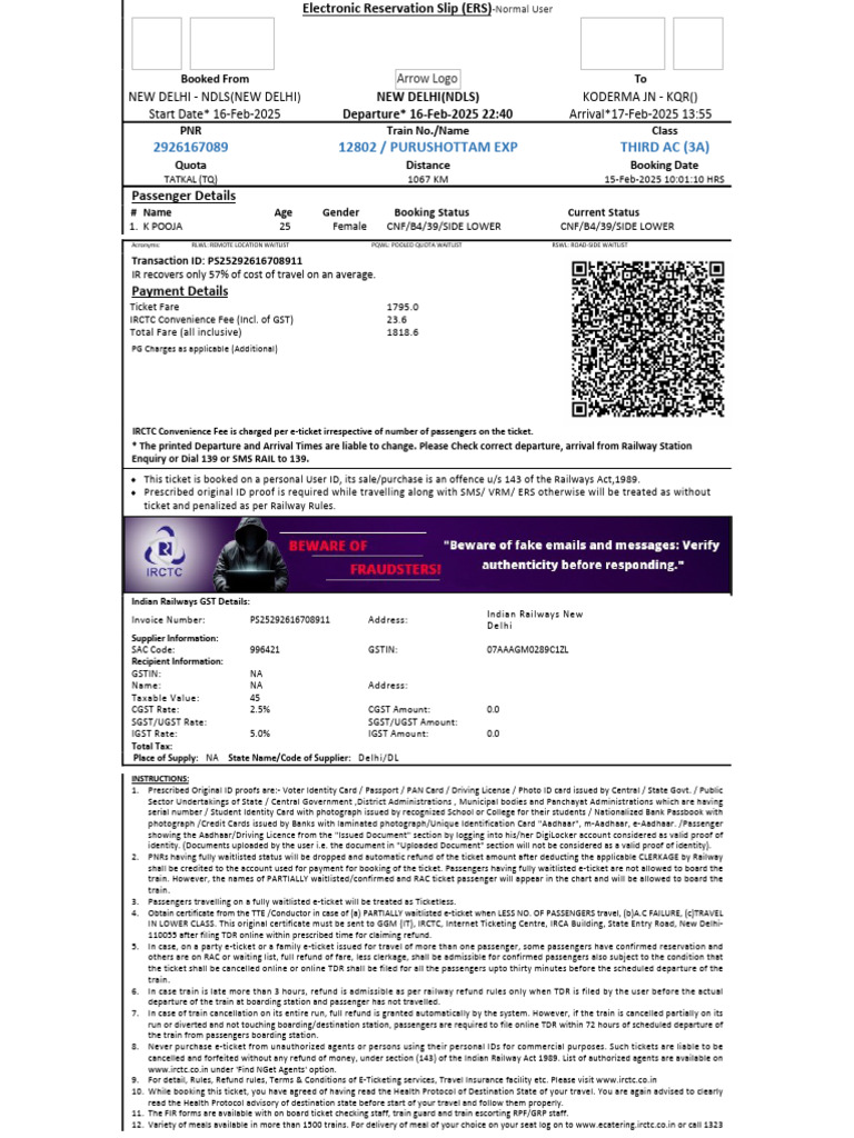Print NDLS KQR 2926167089 | PDF | Identity Document