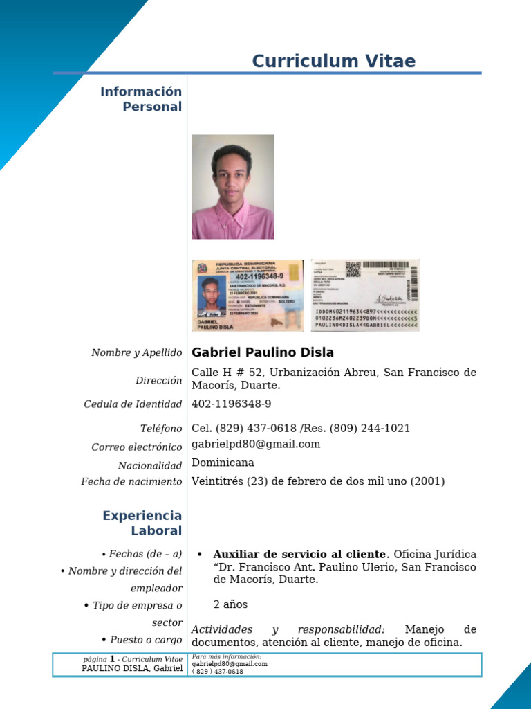 Curriculum Vitae -Gabriel Paulino Disla | PDF | Plan de estudios