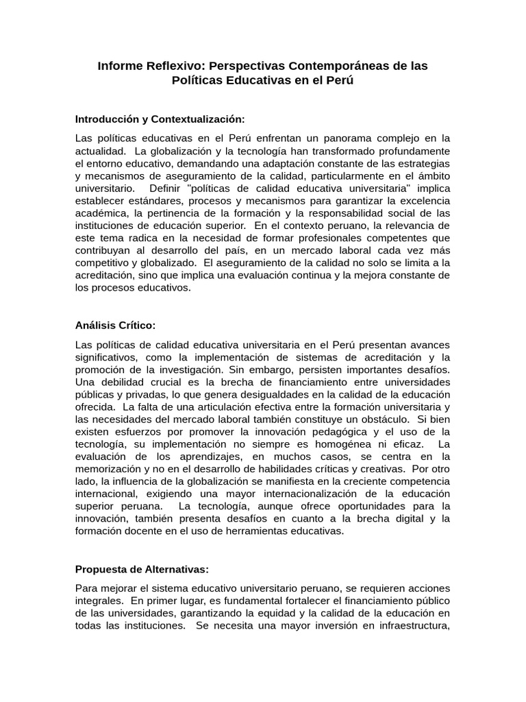 Informe Reflexivo | PDF | Evaluación | Aprendizaje