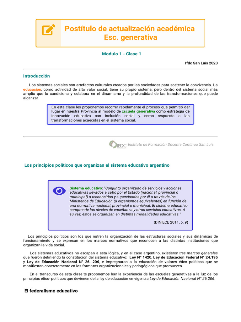 Modulo 1 - Clase 1 - Postitulo Act Academica Esc Generativa 2023 | PDF | Educación de la primera ...