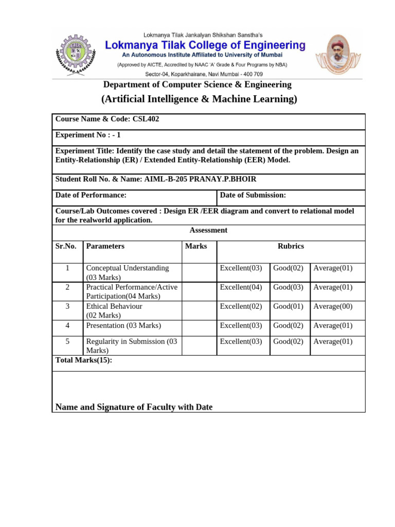 Experiment Front Page-DBMS | PDF
