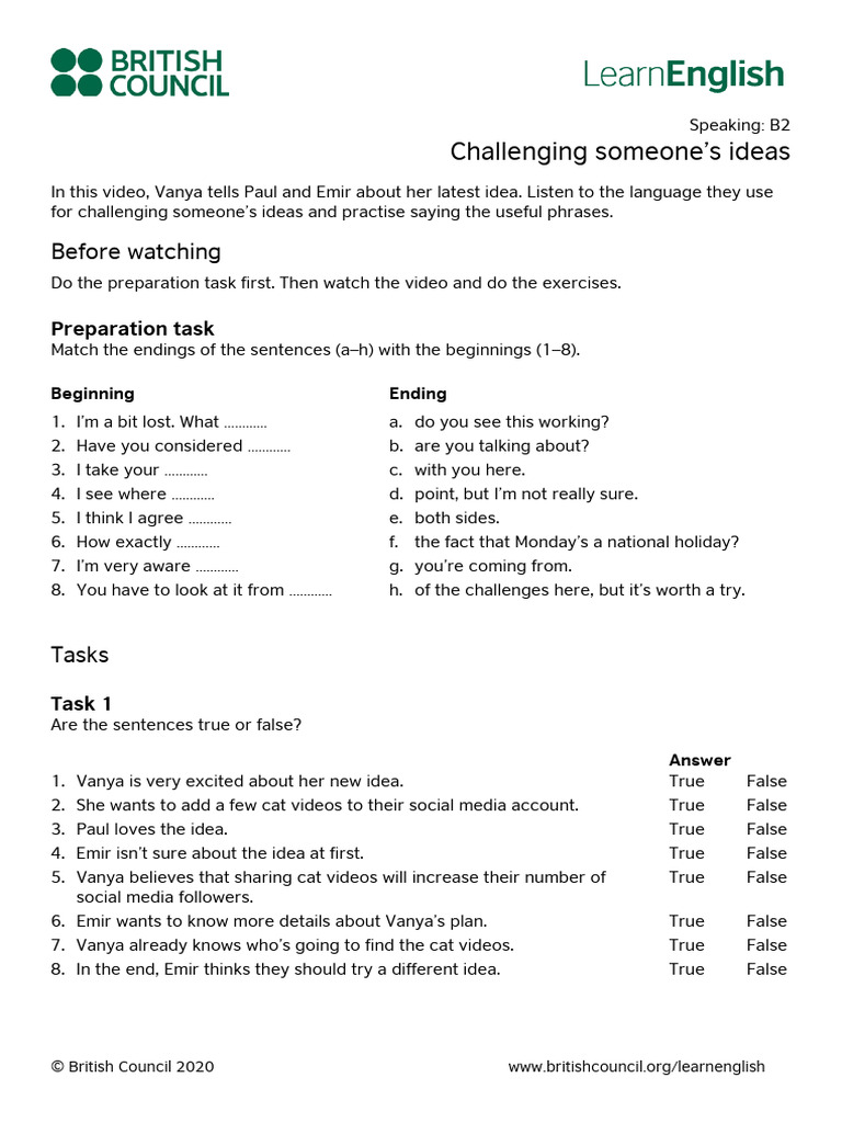 LearnEnglish Speaking B2 Challenging Someones Ideas 1 3 | PDF