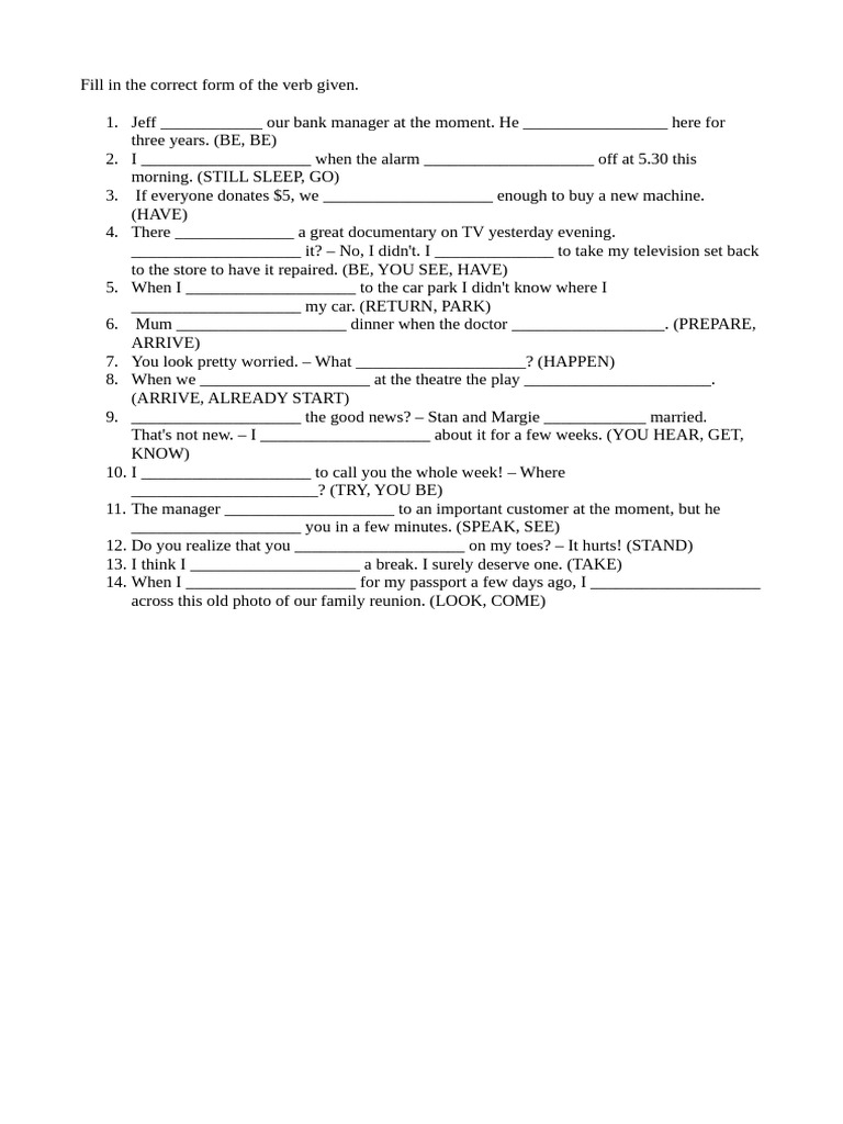 Verb Form Exercises for English Learners | PDF