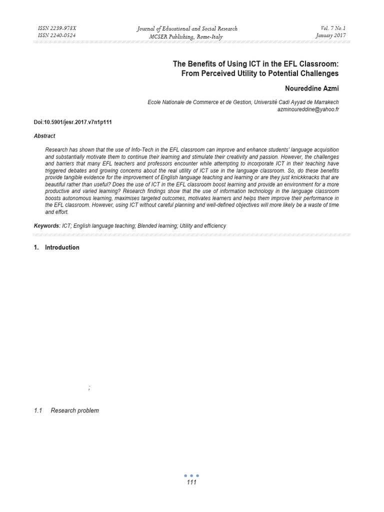 Benefits and Challenges of ICT in EFL | PDF | Educational Technology ...