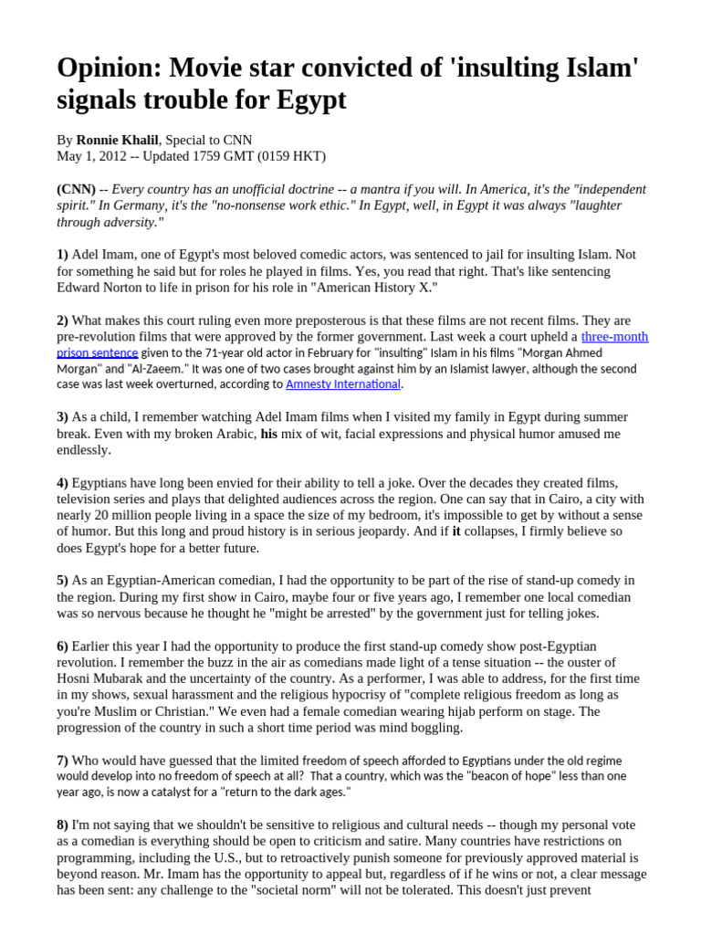 Adel Imam Convicted of Insulting Islam | PDF | Egypt