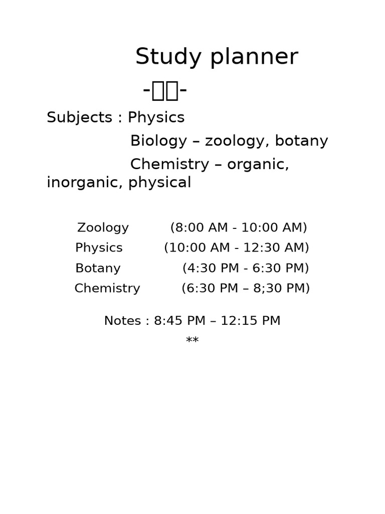 Study Planner Pdf