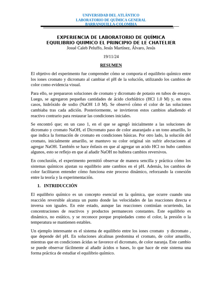 Informe Quimica Cinetica 12 | PDF | Equilibrio químico | Ph