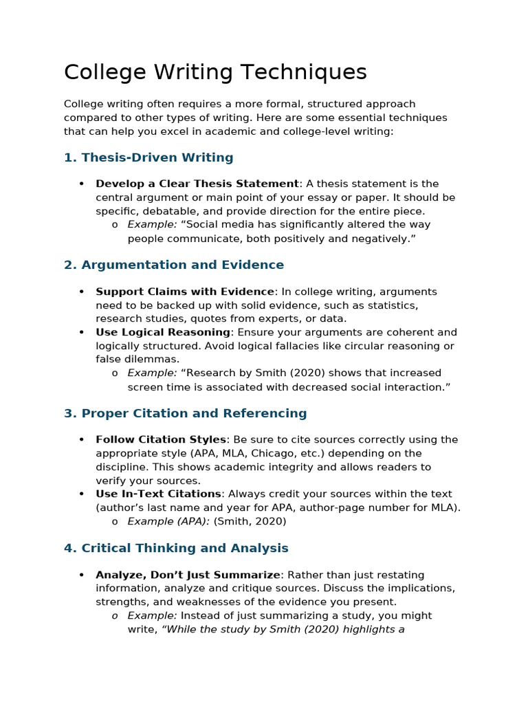 College Writing Techniques | PDF | Citation | Argument