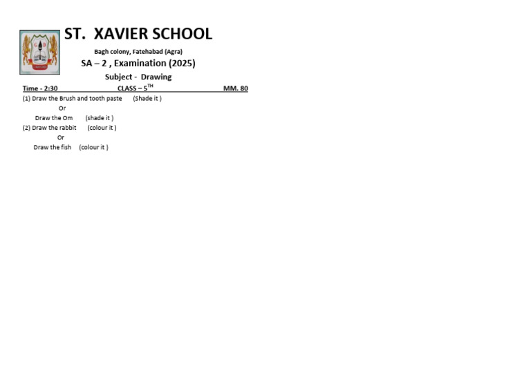 Class 5 Drawing Exam Instructions | PDF