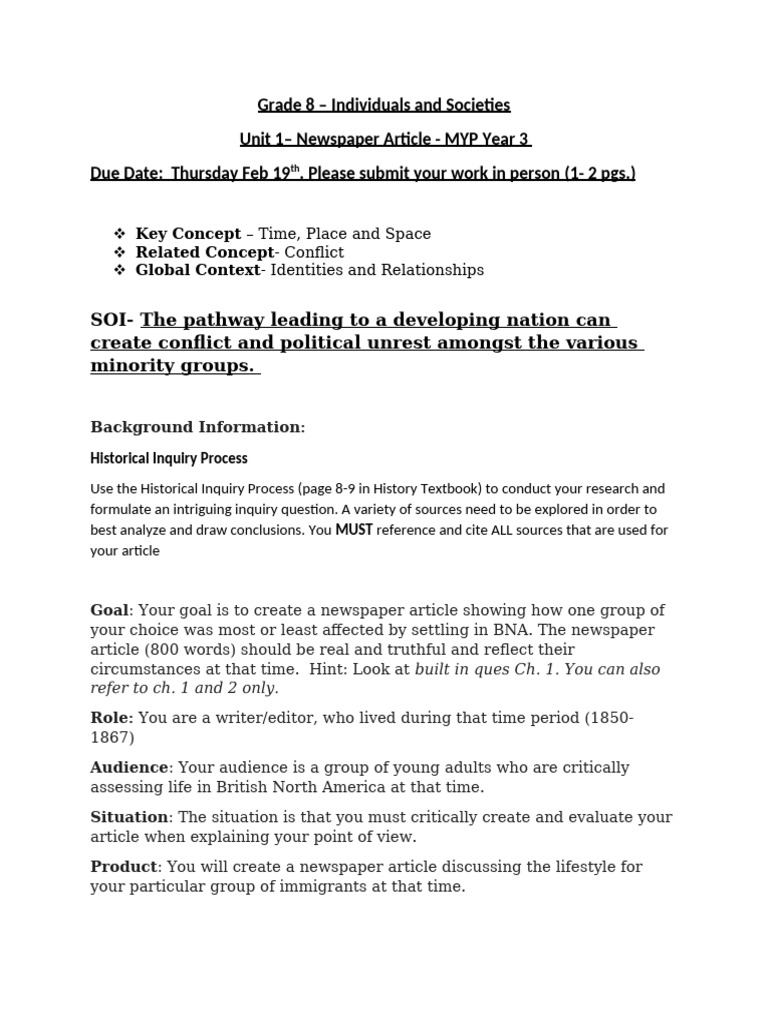 Grade 8 Newspaper Article Assignment | PDF | Information | Human ...