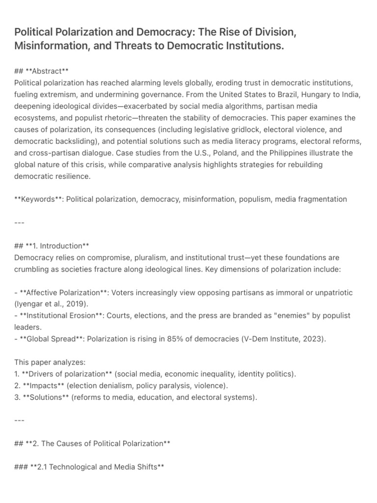 Political Polarization and Democracy - The Rise of Division ...