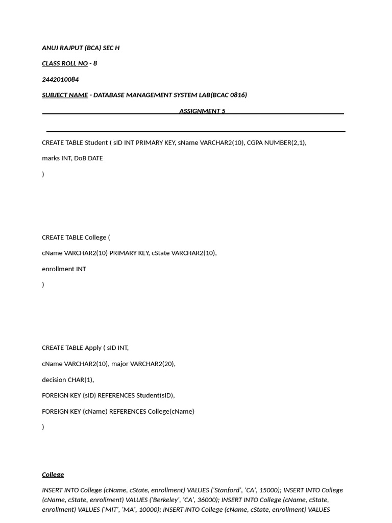Assignment 5 DBMS Lab | PDF | Computer Data | Information Retrieval