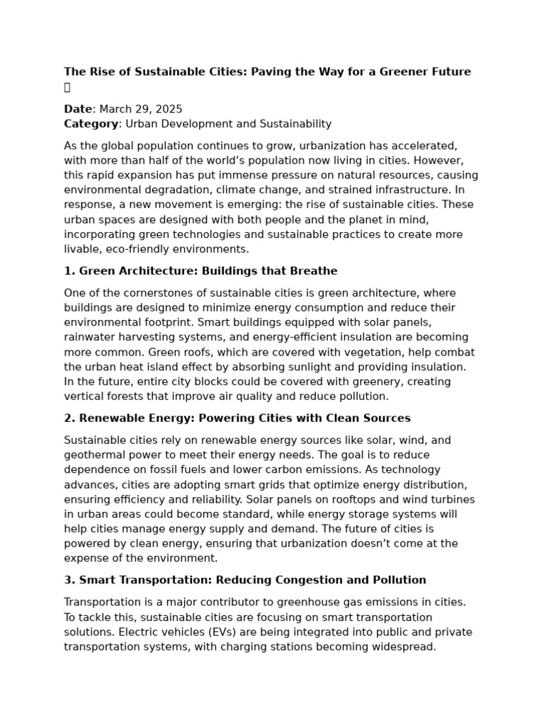 The Rise of Sustainable Cities | PDF | Sustainable City | Sustainable ...