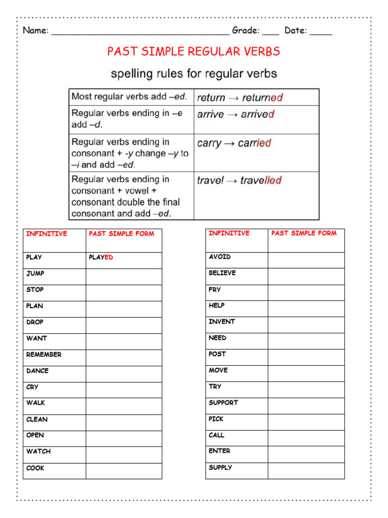 Past Simple Regular Verbs Worksheet | PDF