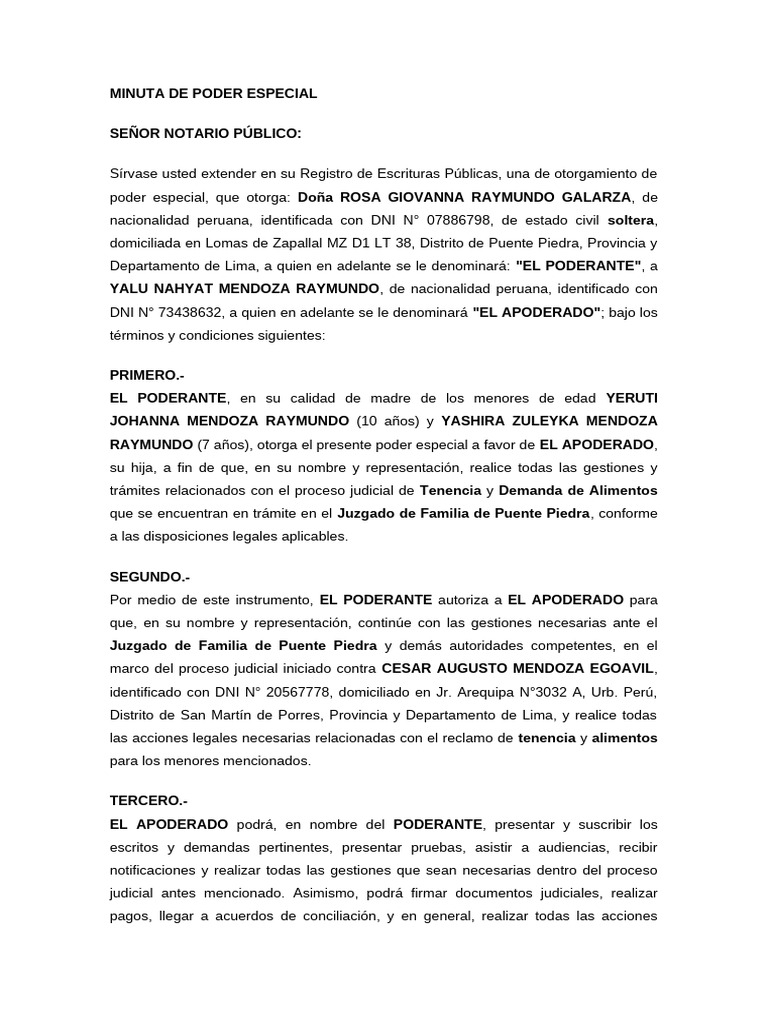 Poder Especial para Tenencia y Alimentos | PDF | Daños y perjuicios ...