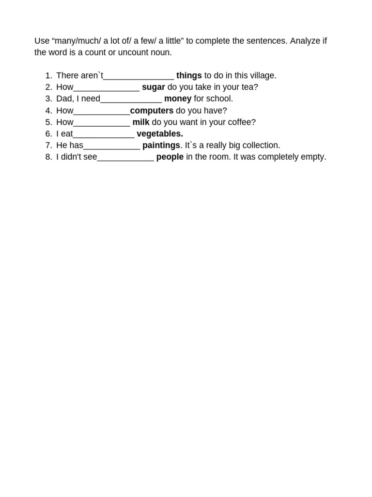 Quantifiers - Many, Much, A Few, A Little, A Lot of | PDF