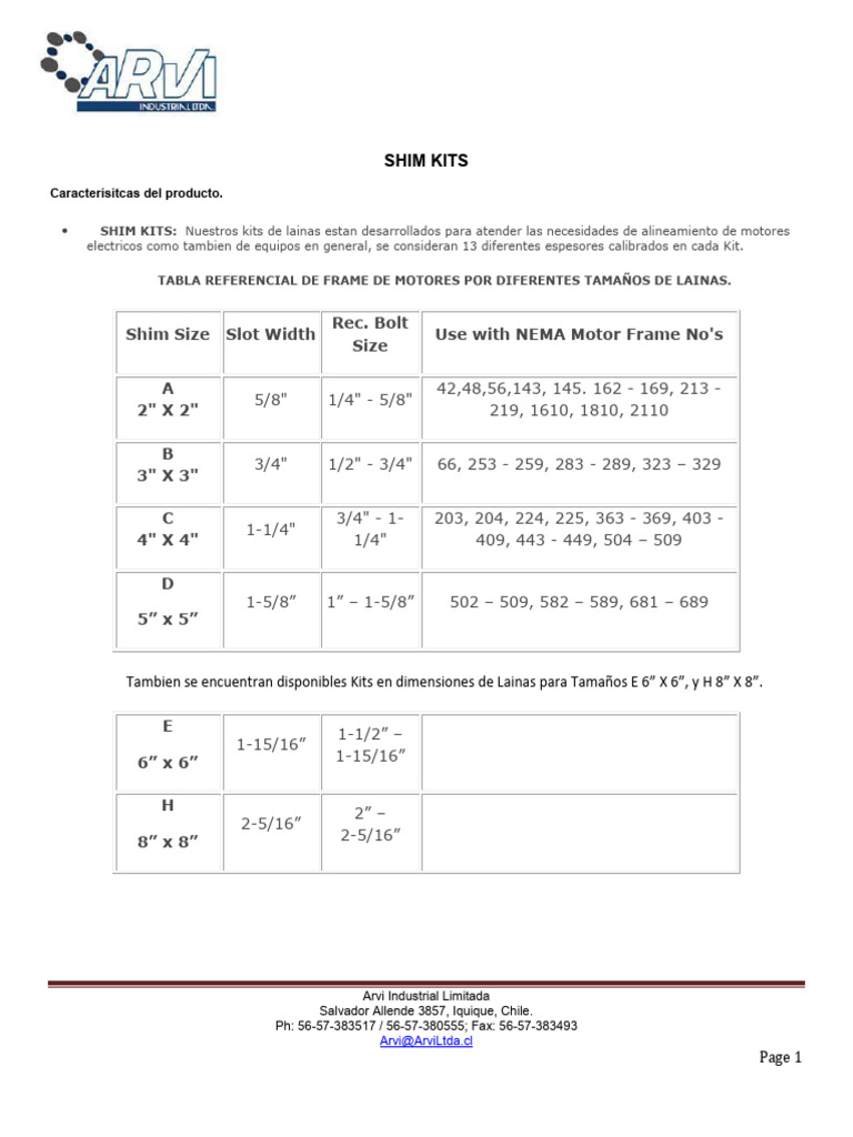 SHIM KITS - Ficha Tecnica - RevB | PDF