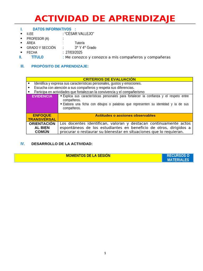 Conociendo a mis Compañeros en Clase | PDF | Aprendizaje
