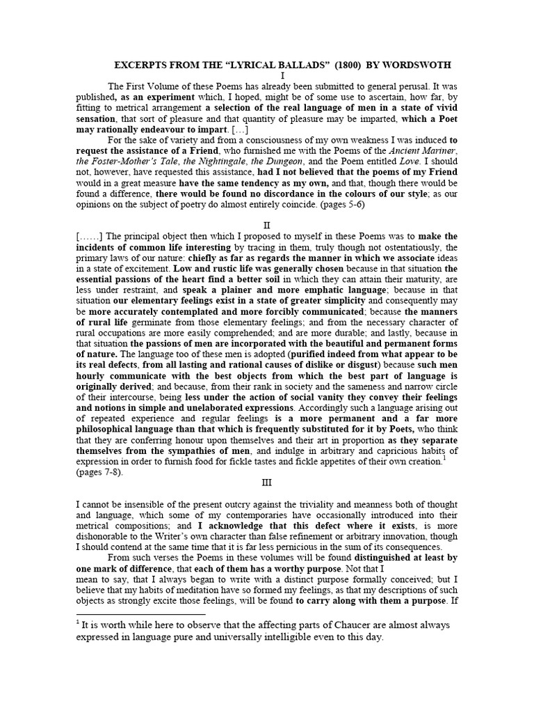 Excerpts From the Lyrical Ballads | PDF | Poetry